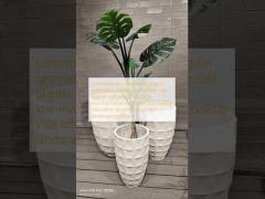 contemporary look white angular geometric shapes round fiber clay planter lightweight durable low-maintainence flower pot holiday Villa office decoration garden landscaping project