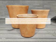 minic woven fabrics warm earthy brown tone textured dotted pattern round fiber clay planter lightweight durable low-maintainence flower pot holiday Villa office decoration garden landscaping project