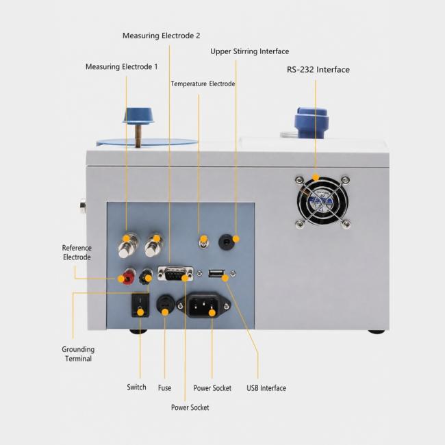 TI-50 Advanced Automatic Potentiometric Titrator in laboratory setting with accessories