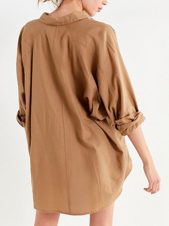 Women modeling the linen shirt in casual setting
