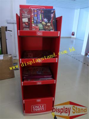 Cina Scaffale rosso di PDQ, espositore del cartone ondulato del supporto di POP per il giocattolo con l'imballaggio elegante in vendita