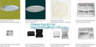 Chine Plateaux jetables biodégradables, boîte à aliments de préparation rapide de fécule de maïs, plateau rond de nourriture de boursouflure biodégradable jetable à vendre