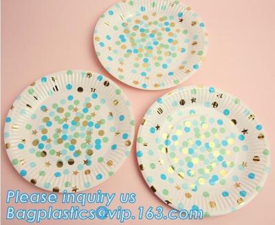 Chine La plaque à papier jetable emboutie chaude de nouveau de conception de fête d'anniversaire point d'or de feuille d'or, 12 avancent la grande bagasse petit à petit ronde jetable à vendre