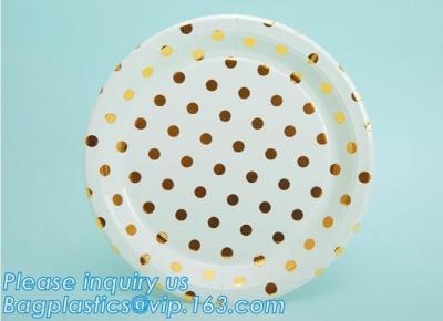 Chine La plaque à papier jetable emboutie chaude de nouveau de conception de fête d'anniversaire point d'or de feuille d'or, 12 avancent la grande bagasse petit à petit ronde jetable à vendre