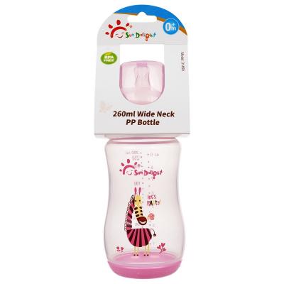 중국 9oz 260ml PP Wide Neck Arc Baby Feeding Bottle 분홍색 판매용
