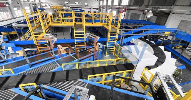 Vertical Cross Belt Sorter in operation