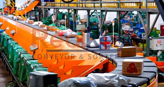 Realkey Cross Belt Sorter in operation showing parcel sorting process
