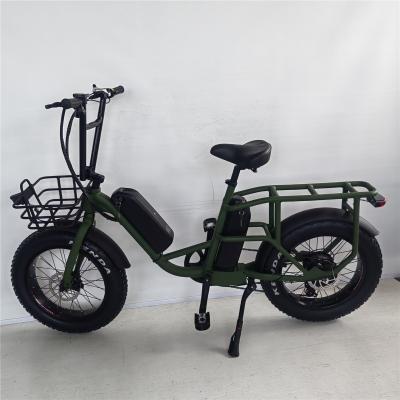 중국 1000W 48V 34A 폴딩 프레임 전기 화물 자전거 20 인치 뚱뚱한 타이어와 후방 운반기 판매용