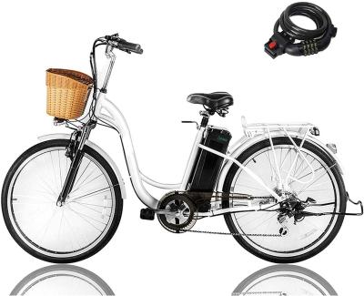 26 ιντσών Δυνατότητα τροχού 6S 250W Ηλεκτρικό ποδήλατο Γυναίκες Ηλεκτρικό ποδήλατο πόλης που τροφοδοτείται από μπαταρία λιθίου