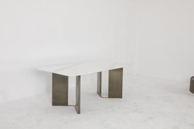 Chine Tables à manger contemporaines en marbre avec une base en acier inoxydable à vendre