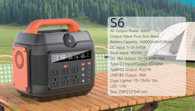 600W Type-C Pd (100W) Sine Wave Lithium Battery Overtemperature Protection for Portable Power Stations