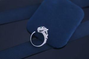 925 Sterling Silver Diamond Leopard Tiger Shaped Ring With Black Spotted Semi