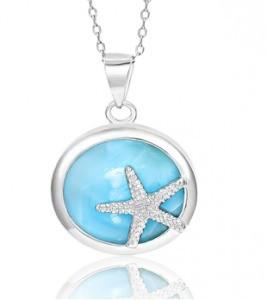 Bohemian 925 Sterling Silver Larimar Starfish Pendant Necklace 18inch
