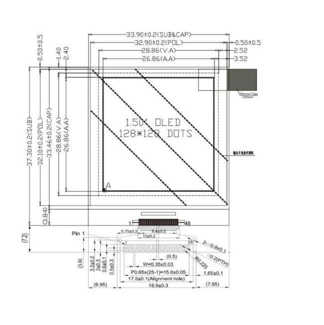 PMOLED display technical drawing