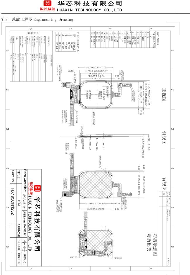 Pin definition diagram for 1.952 inch AMOLED display module