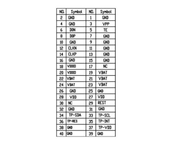 AMOLED display pin definition diagram