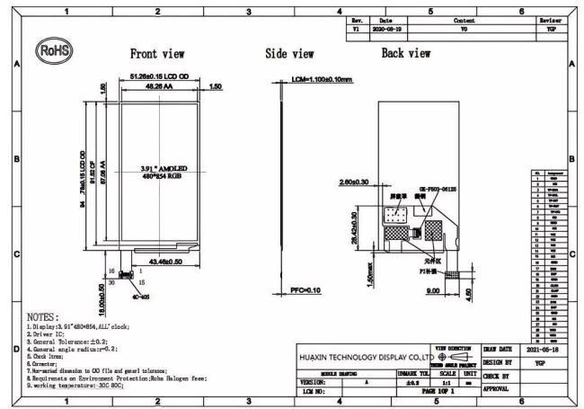 3.9-inch AMOLED display module pin definition diagram