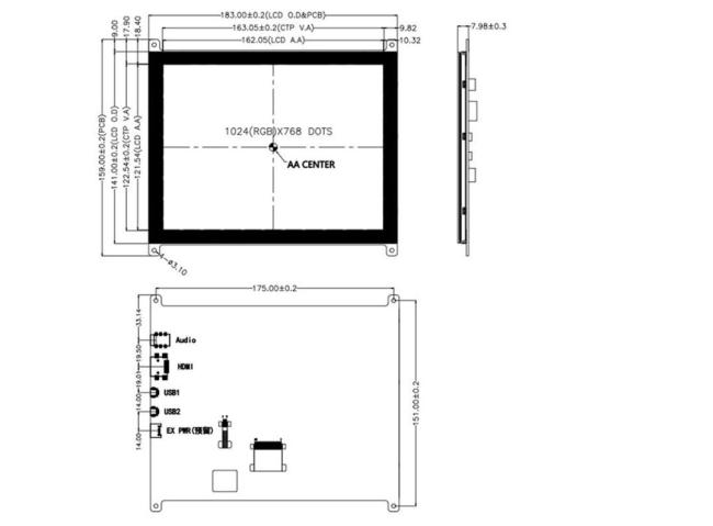 Pin definition diagram for 8 inch TFT display