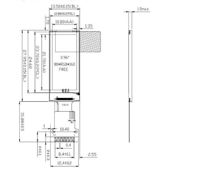 PMOLED display pin definition diagram