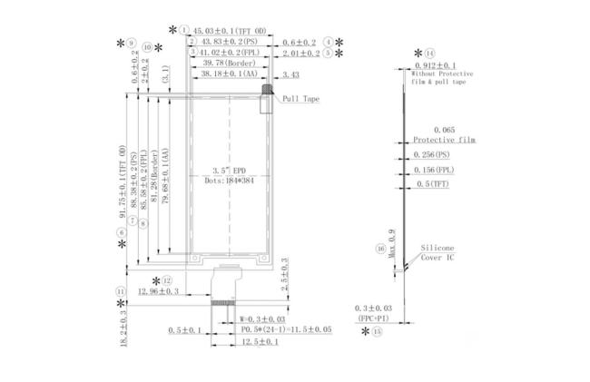 3.5 inch E-Paper Display technical drawing