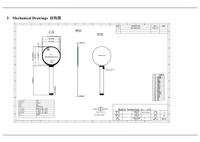 Pin definition diagram for 1.53 inch round TFT display