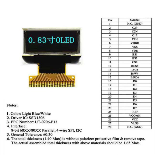 Close-up of 0.83 inch PMOLED display