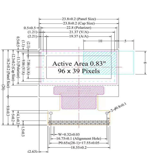 Pinout diagram of 0.83 inch PMOLED display