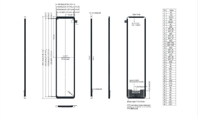 10.1 inch bar type TFT display technical drawing
