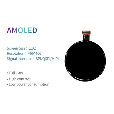 China Panel AMOLED Redondo de 1.32 pulgadas, 466X466 puntos, Interfaz SPI/QSPI/MIPI, brillo 600 cd/m² en venta
