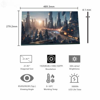 China 21.45-Inch Large FHD Industrial Display | 1920×1080 Resolution, LVDS Interface, 300cd/m² Brightness for Control Room Dashboards & Multi-Parameter Monitoring for sale