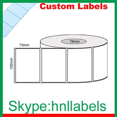 China Custom Thermal Label 102mmX73mm/1 Plain D/Therm Roll Permanent, 2000Lpr 76mm Core for sale