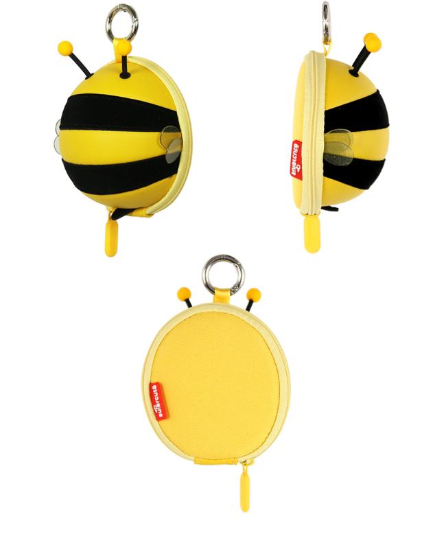 Supercute 3D Eva Bee Mini Coin Purse Keychain Customizable Zipper Closure Short Polyester Lined Female Wallet Cartoon Pattern