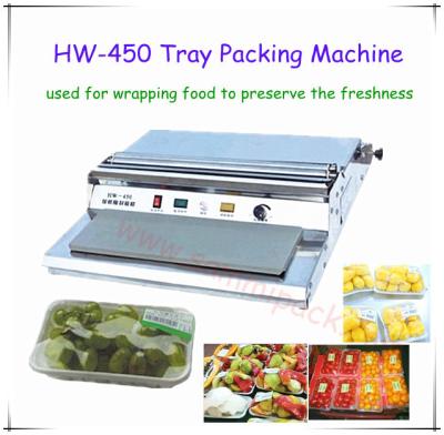 China HW-450 Tray Sealing Machine/Stretch Wrapping Machine/Food Tray Wrap Machine for sale