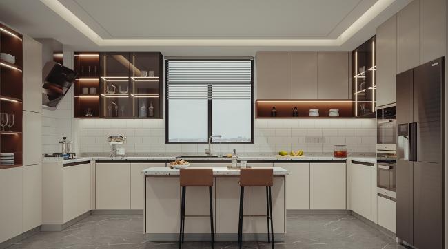 Modern kitchen cabinet design with melamine finish
