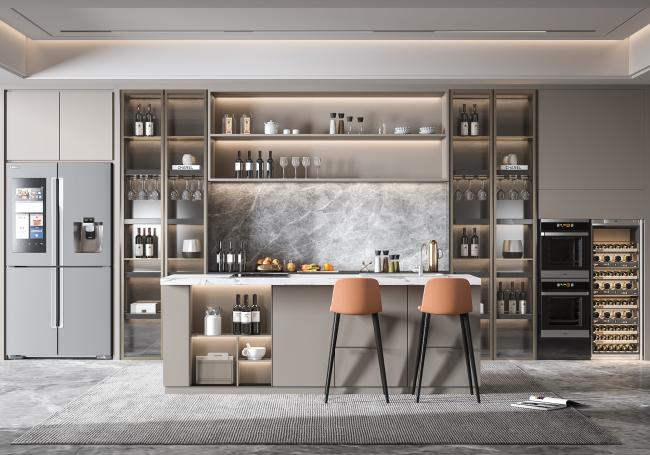 Complete kitchen setup with modern cabinets