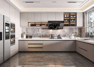 Design à poignée de doigt, haut lustre, noir MDF, placard laqué, armoire de cuisine avec île