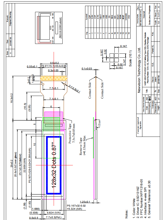 Mechanical Drawing of OLED display