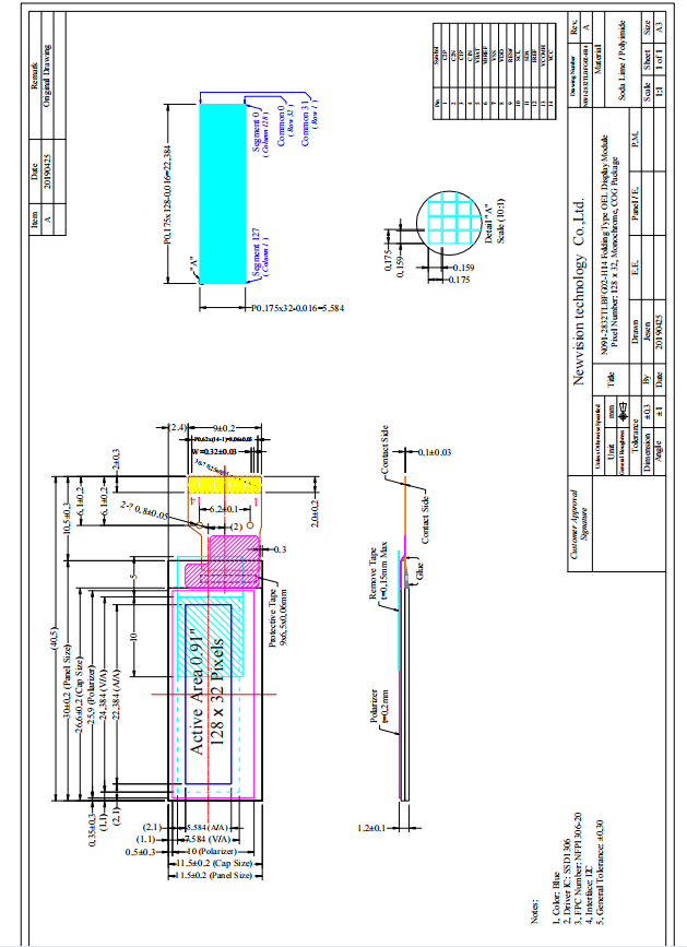 Mechanical Drawing of OLED Display