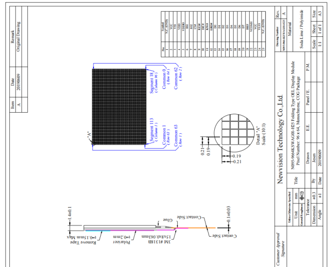 Mechanical drawing of display module