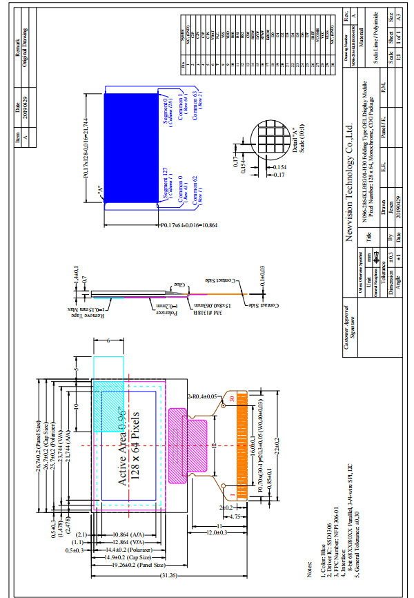 Mechanical Drawing of OLED display