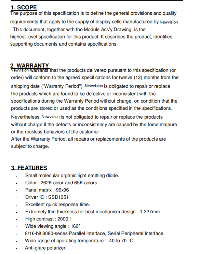 1.12 inch OLED display module technical diagram