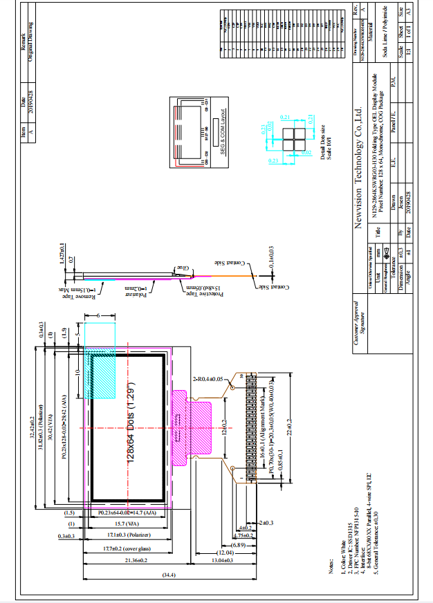 Mechanical Drawing of the OLED display