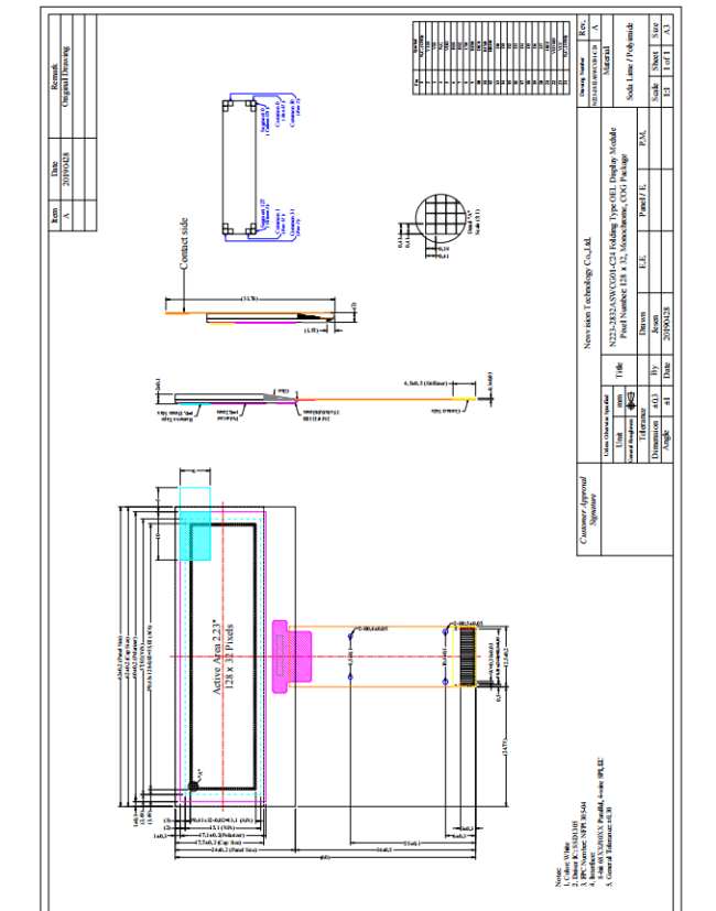 Mechanical drawing of 2.23 inch OLED display