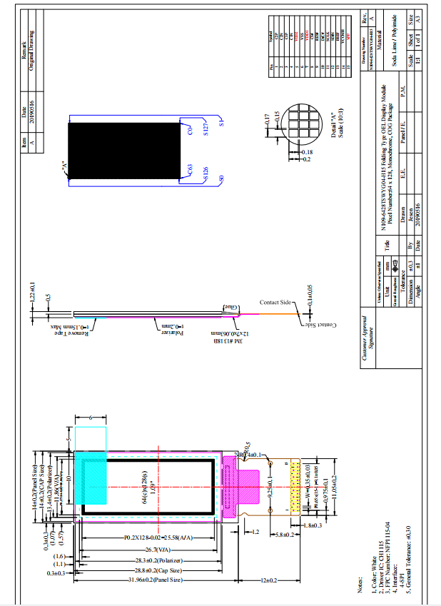 Mechanical Drawing of OLED display