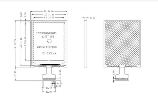 External structure diagram of TFT177DG LCD module