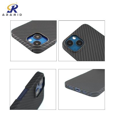 China Fibra lateral abierta de la caja del teléfono de Aramid de la prueba del choque del cráter del botón para el iPhone 13 en venta