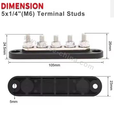 China 150A 48V Gleichspannung Rot Schwarz 5 Weg M6 Stang Busbar mit Abdeckung zu verkaufen