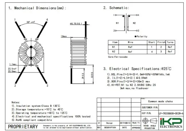 EMI Common Mode Inductor for Fan Motor Circuit