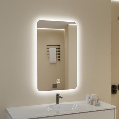 China Modern Home Decor Half Moon Rectangle Shape Led Light Smart Mirror Touch Sensor Switch Wall Bathroom Mirror for sale