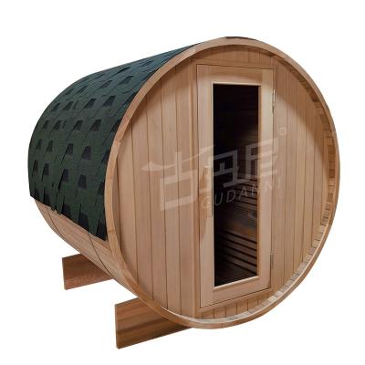 China 4-6 Person red cedar outdoor barrel garden sauna room outdoor with tile for sale